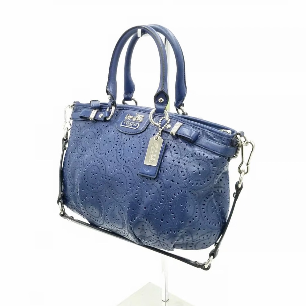 Coach Laser Cut Blue Leather Satchel - Gem